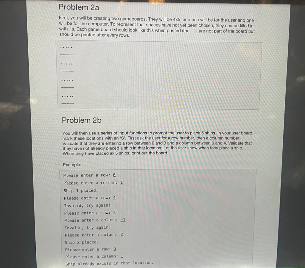 Solved Problem 2. Battleship Note that the programs you will | Chegg.com