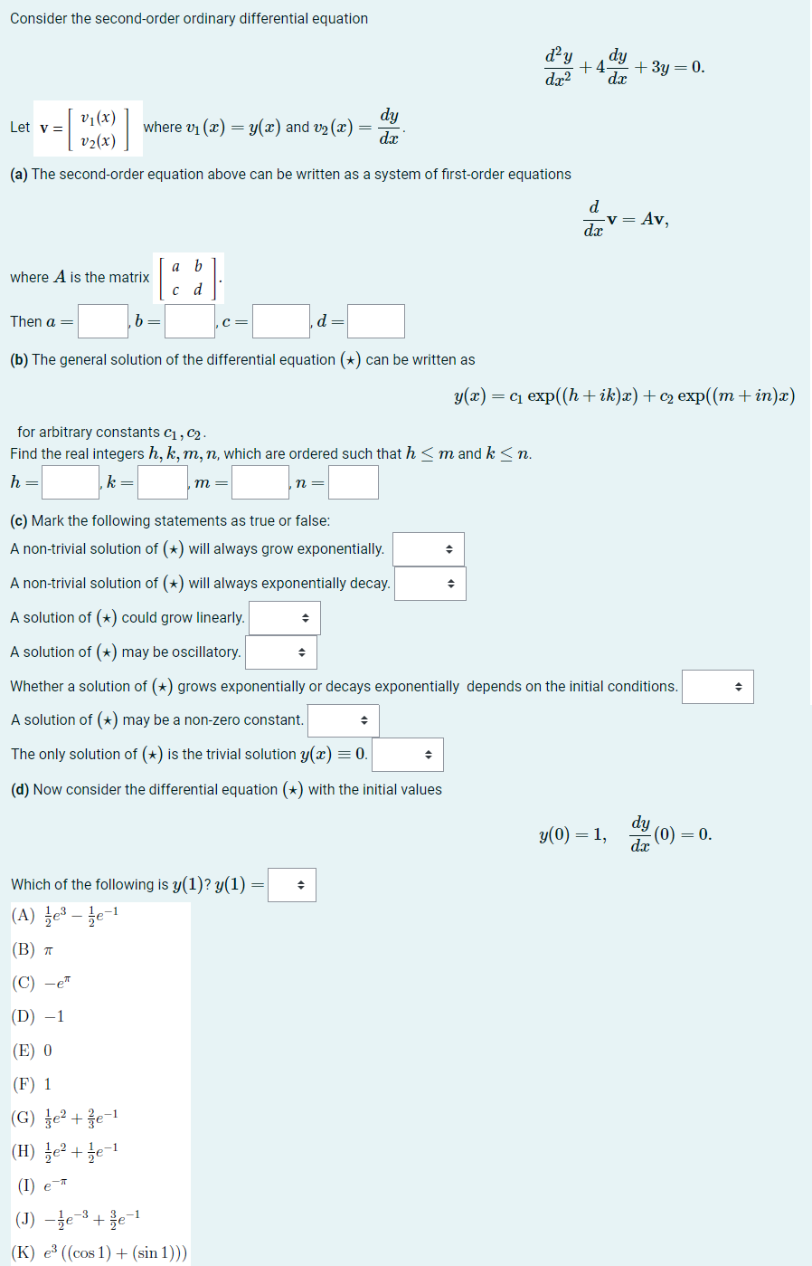 Solved Consider the second-order ordinary differential | Chegg.com