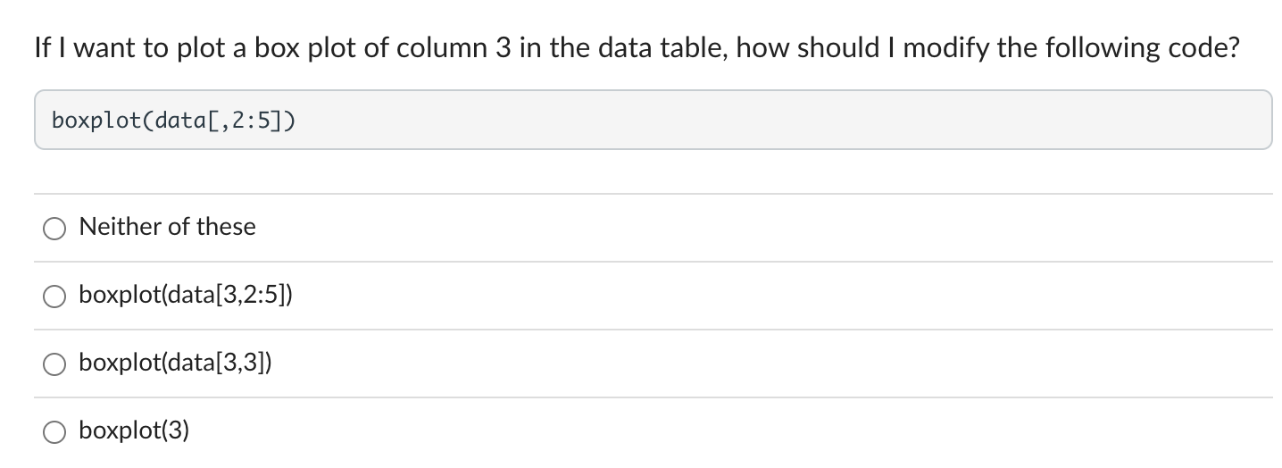 Solved If I want to plot a box plot of column 3 in the data | Chegg.com
