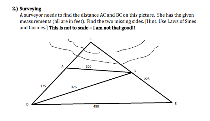 Solved 2.) Surveying A surveyor needs to find the distance | Chegg.com
