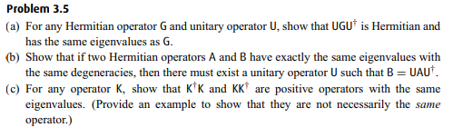 Solved Problem 3.5 (a) For any Hermitian operator G and | Chegg.com