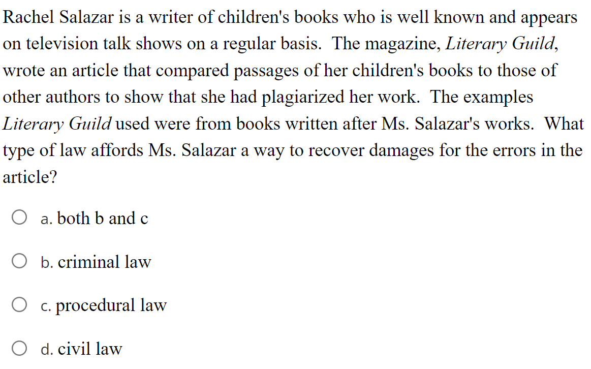 Solved a Rachel Salazar is a writer of children's books who | Chegg.com