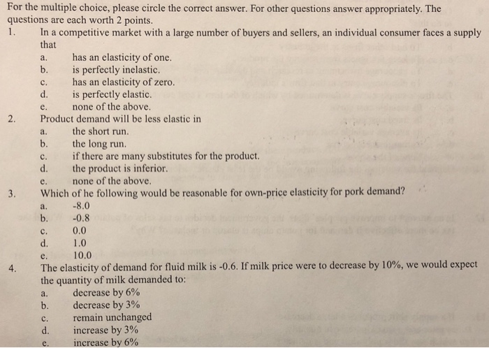 Solved For the multiple choice, please circle the correct | Chegg.com
