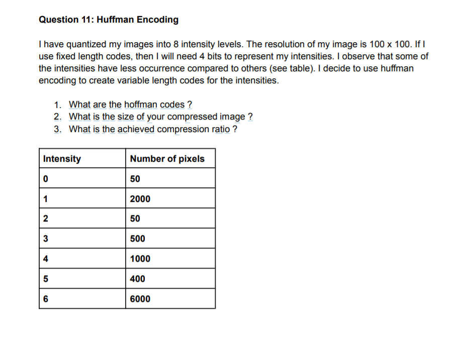 Solved Question 11: Huffman Encoding I have quantized my | Chegg.com