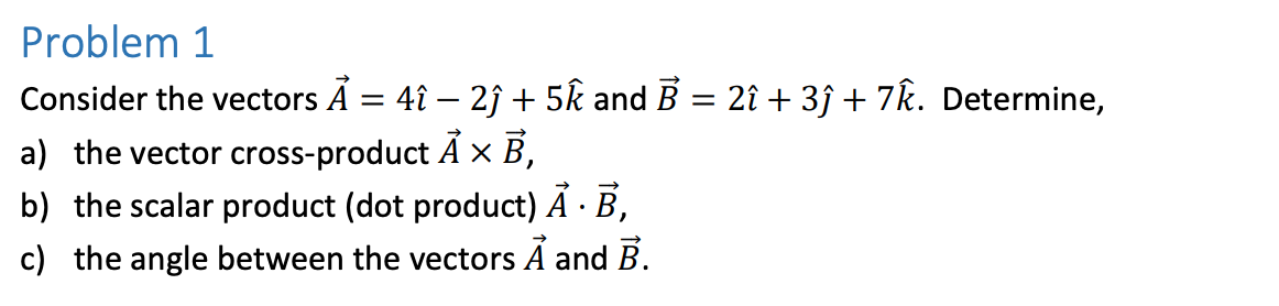 Solved Problem 1 Consider the vectors = 4î – 2ſ +5k and Z = | Chegg.com