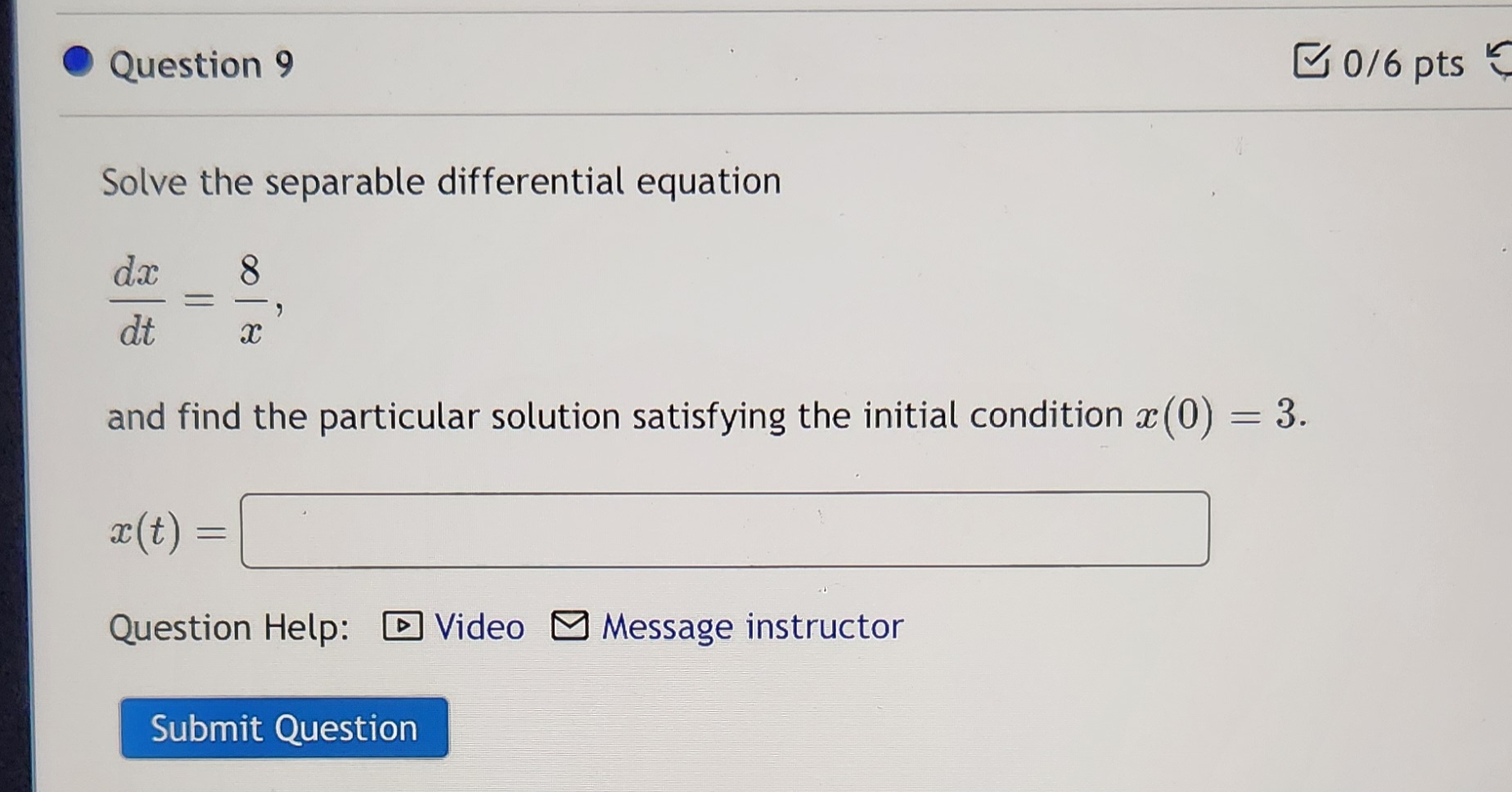 Solved Question 9Solve the separable differential | Chegg.com