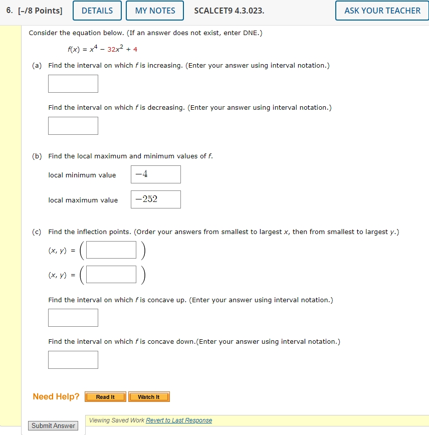 Solved Show me the steps to solve [-/8 ﻿Points]Consider the | Chegg.com