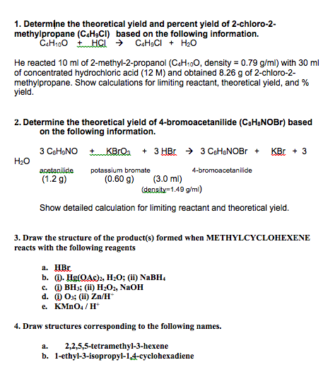 Solved 1. Determine the theoretical yield and percent yield | Chegg.com