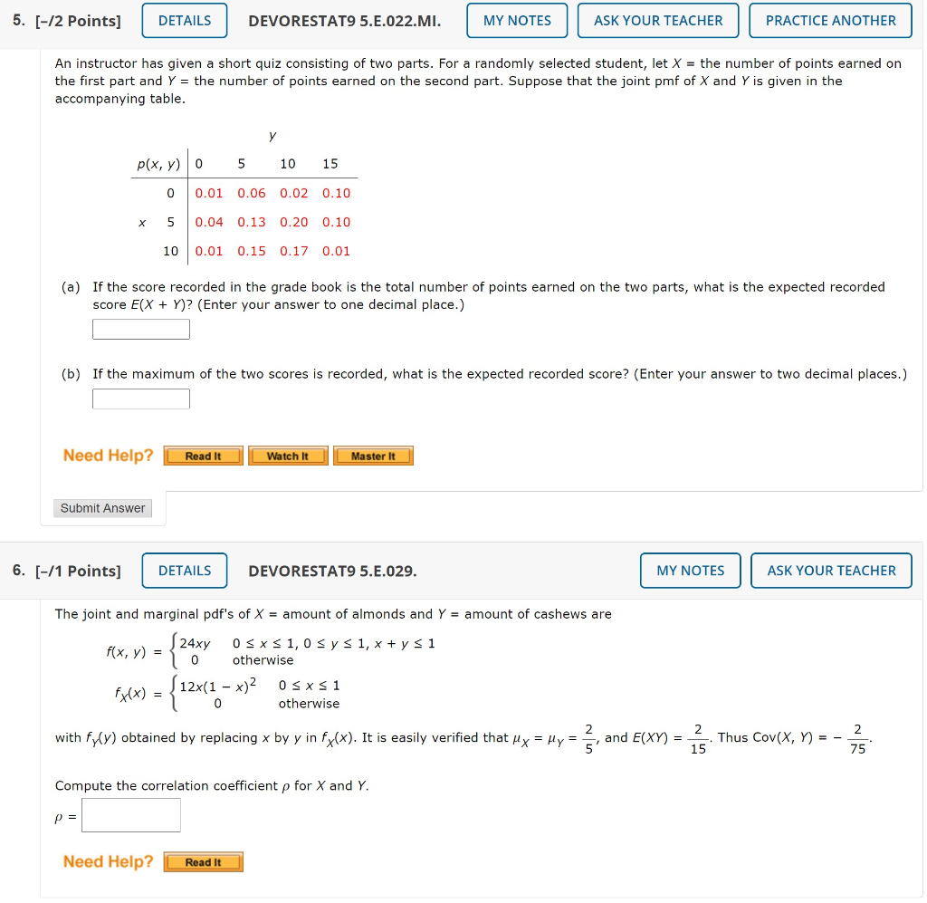 Solved 5. [-12 Points] DETAILS DEVORESTAT9 5.E.022.MI. MY | Chegg.com
