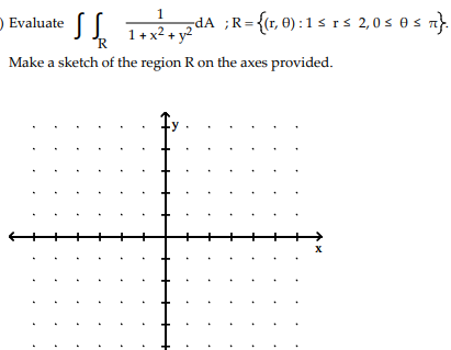 Solved Evaluate ∬R1+x2+y21dA;R={(r,θ):1≤r≤2,0≤θ≤π}. Make a | Chegg.com