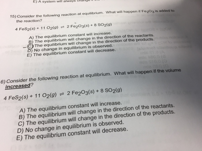 Solved Consider The Following Reaction At Equilibrium What