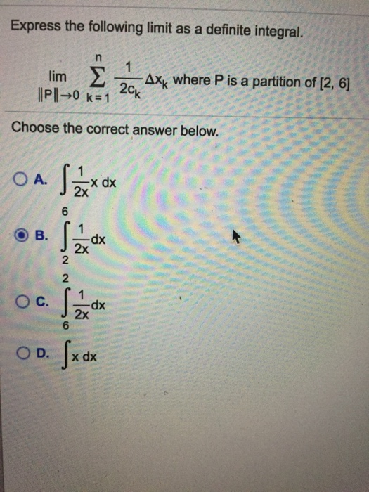 Solved Express the following limit as a definite integral. | Chegg.com