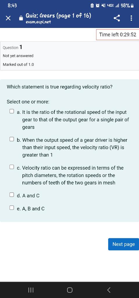 Solved Which statement is true regarding velocity ratio? | Chegg.com