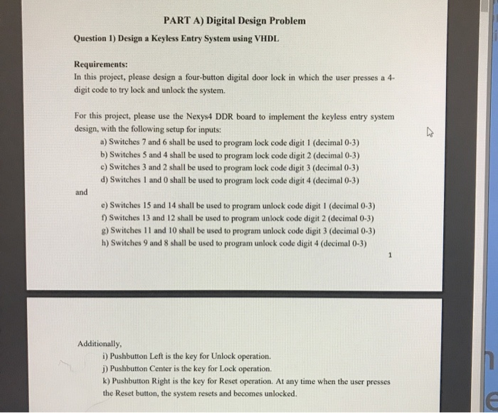 PART A) Digital Design Problem Question 1) Design a | Chegg.com
