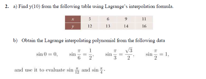 Solved 2. a) Find y(10) from the following table using | Chegg.com