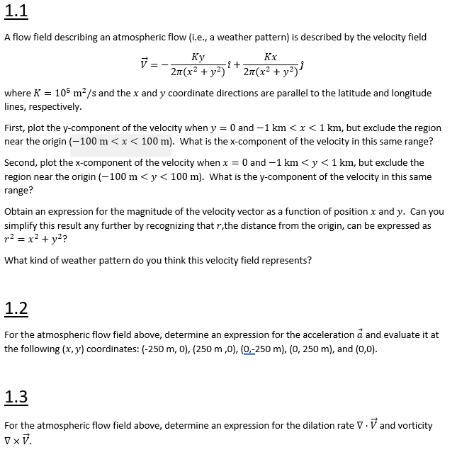 Solved A flow field describing an atmospheric flow (i.e., a | Chegg.com
