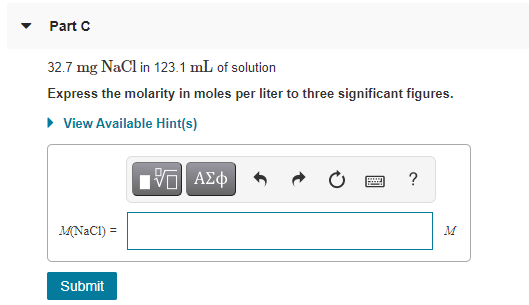 Solved Calculate the molarity of each solution. Part A 4.55 | Chegg.com