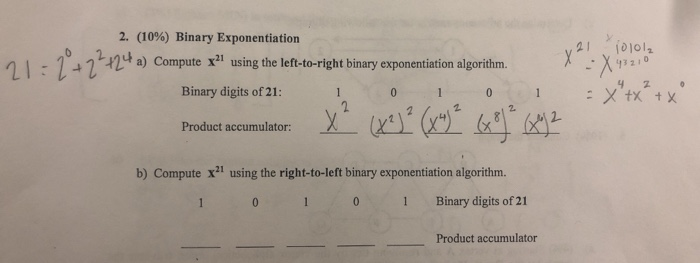 Solved 2. (10%) Binary Exponentiation 21 101012 : 201 22t | Chegg.com