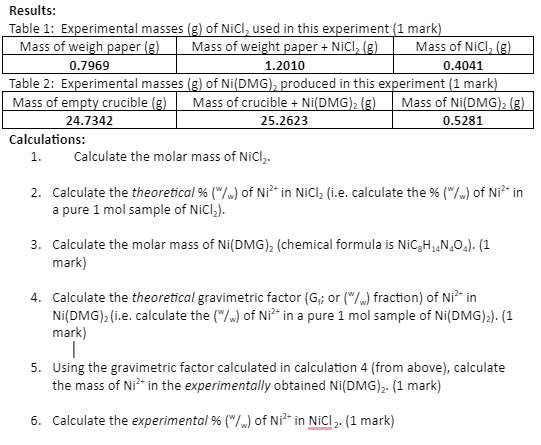 Solved 2. Calculate the theoretical %(w/w) of Ni2+ in NiCl2 | Chegg.com