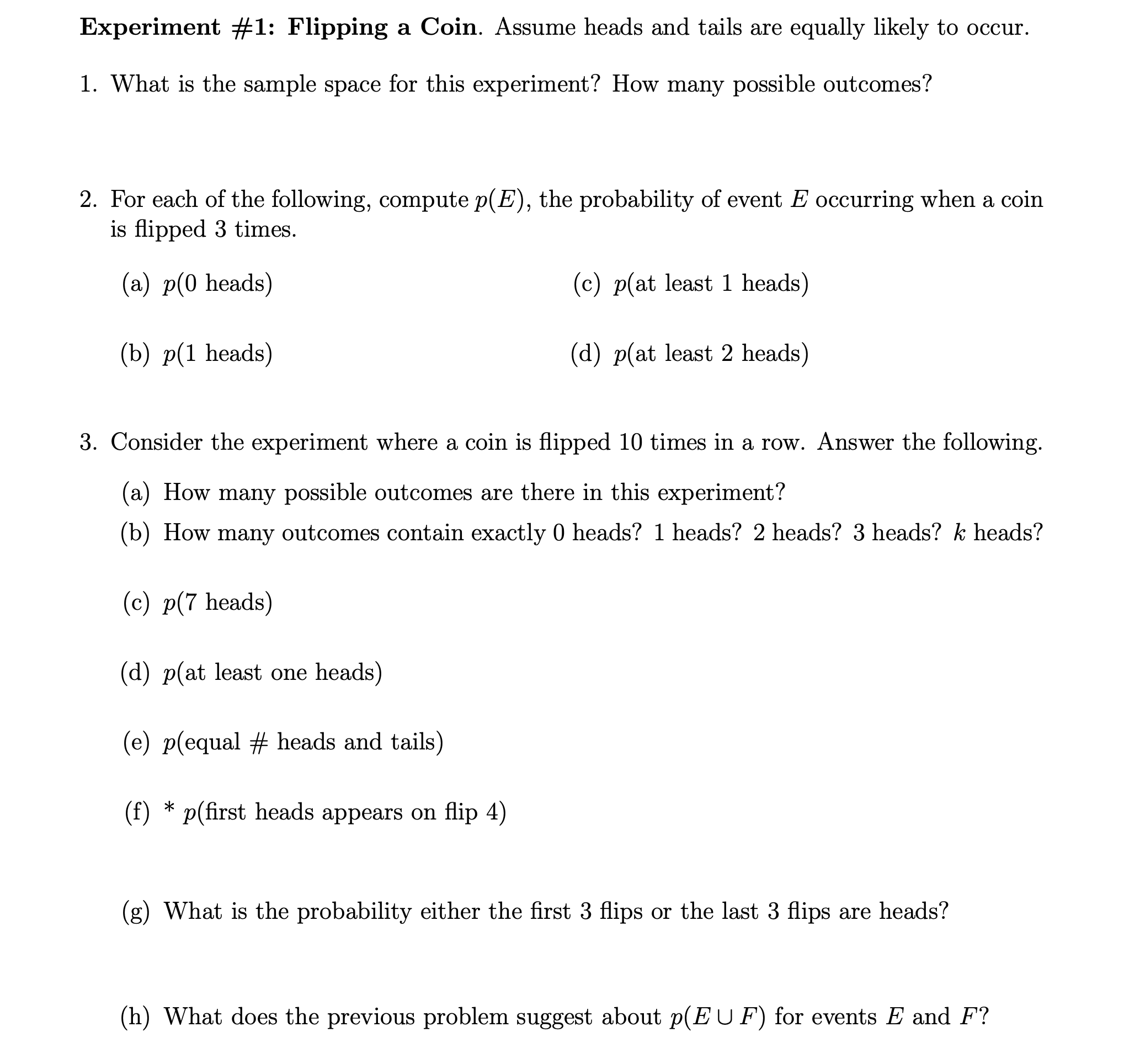Solved Experiment \#1: Flipping a Coin. Assume heads and | Chegg.com