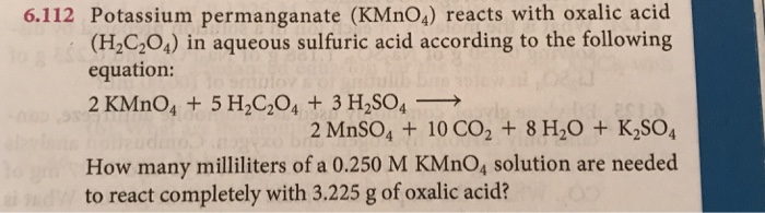 Solved 6.112 Potassium permanganate (KMnO4) reacts with | Chegg.com