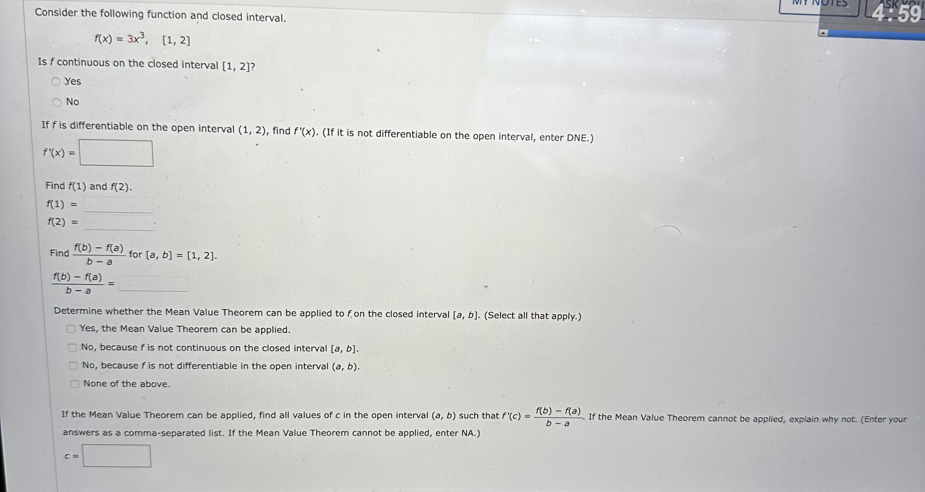 Solved Consider the following function and closed interval. | Chegg.com