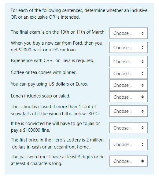 [Solved]: For each of the following sentences, determine w