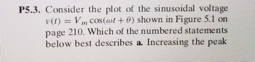 Solved P5.3. Consider the plot of the sinusoidal voltage v | Chegg.com