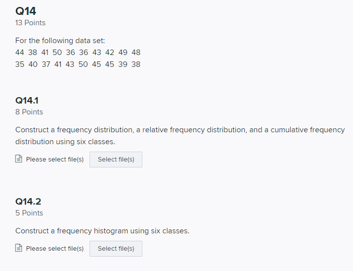 Solved Q14 13 Points For the following data set: 44 38 41 50 | Chegg.com