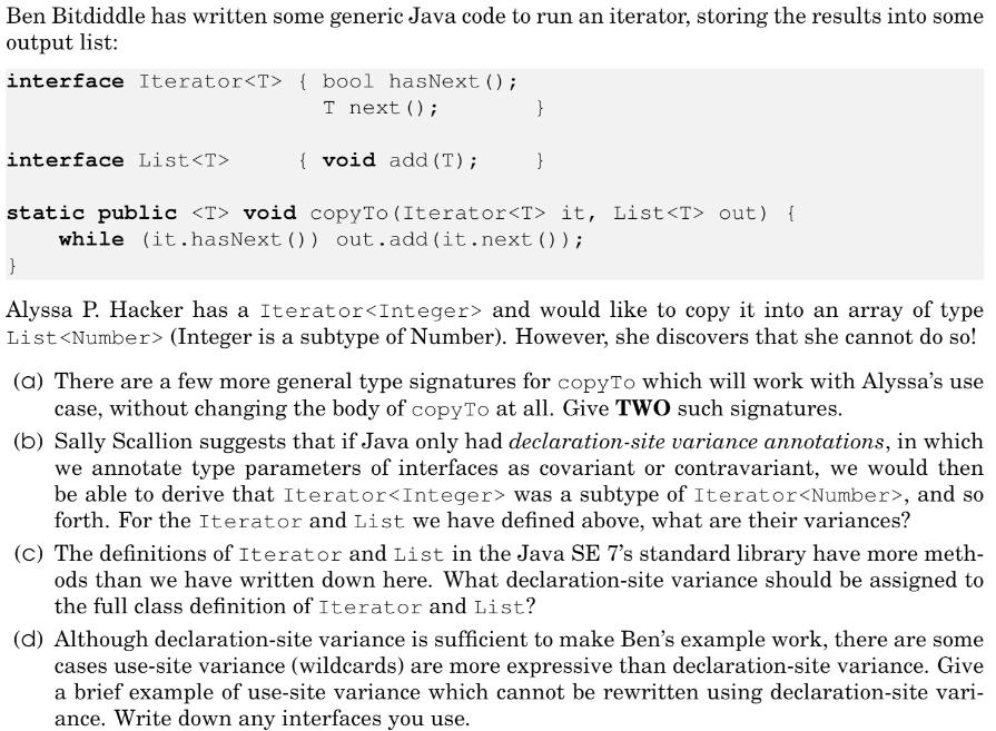 Solved Ben Bitdiddle has written some generic Java code to | Chegg.com