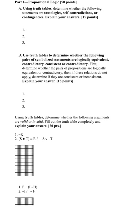 Solved Part 1 Propositional Logic 50 Pointsl A Using Truth
