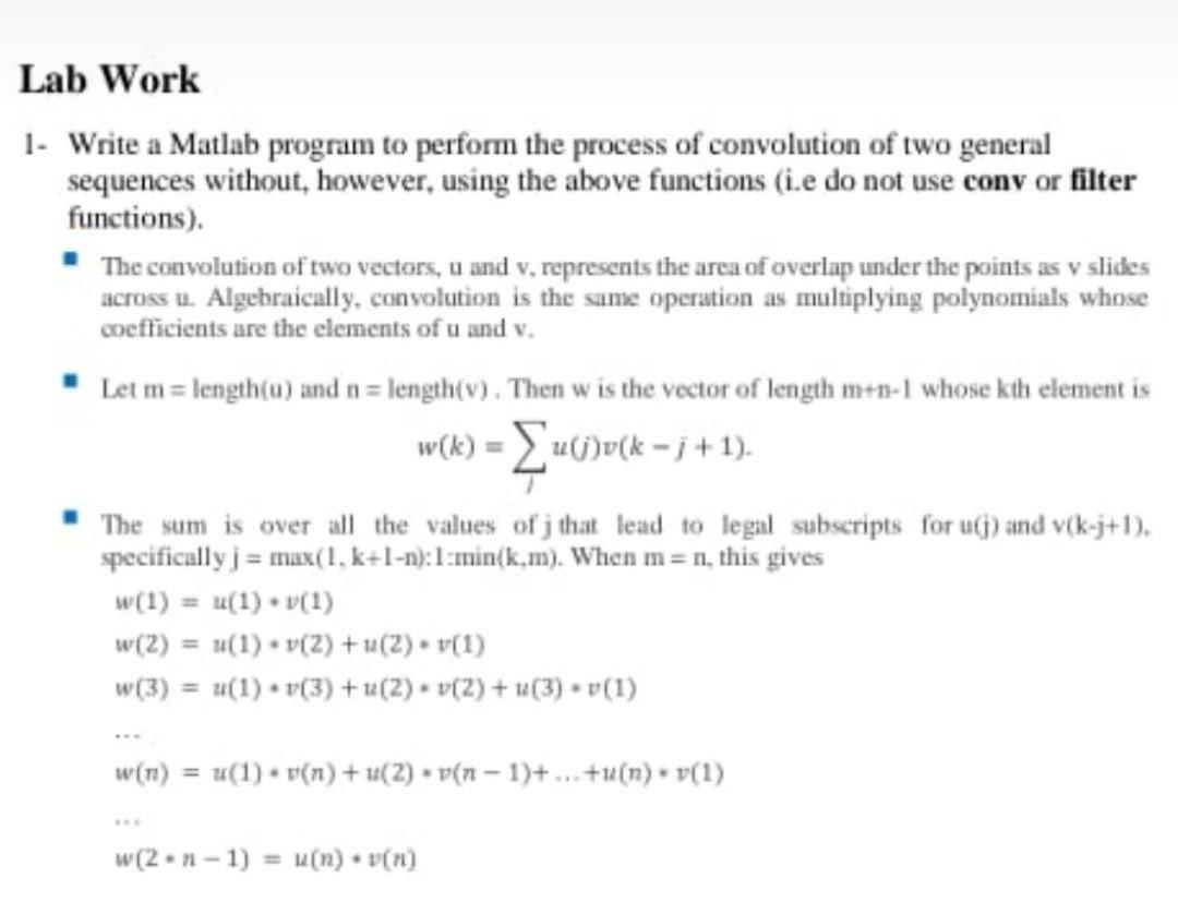 Solved Lab Work 1. Write a Matlab program to perform the | Chegg.com