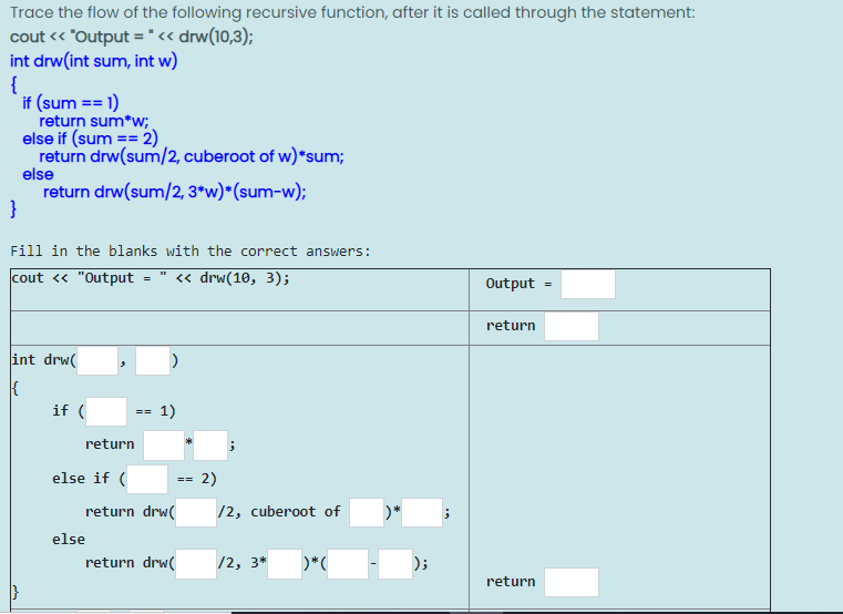 Solved Trace the flow of the following recursive function, | Chegg.com