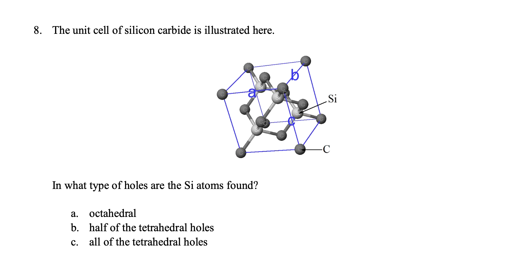 Solved 8. The unit cell of silicon carbide is illustrated | Chegg.com