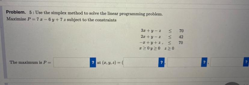 Solved Problem. 5: Use the simplex method to solve the | Chegg.com
