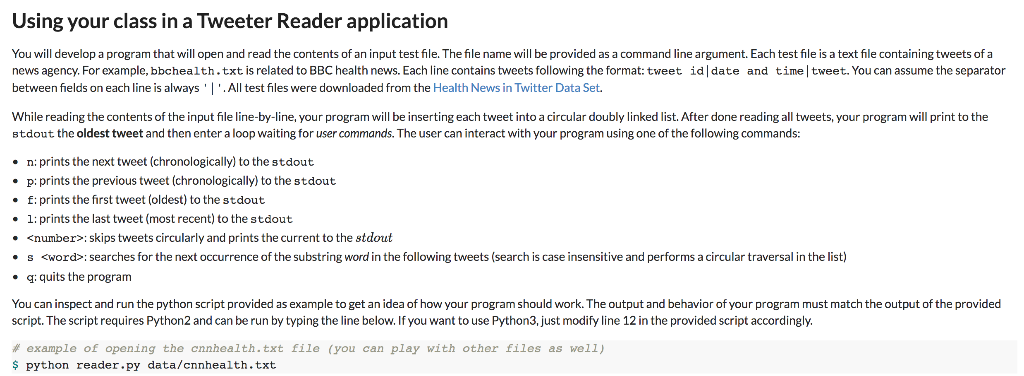 Using your class in a Tweeter Reader application You | Chegg.com