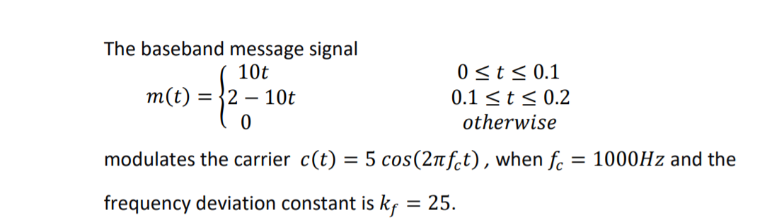 The baseband message signal 10t m(t) = 32 – 10t 0 0 | Chegg.com