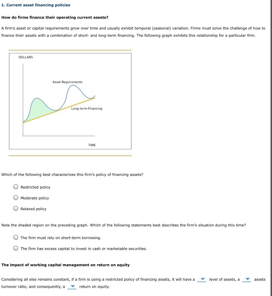 Solved 1. Current asset financing policies How do firms | Chegg.com