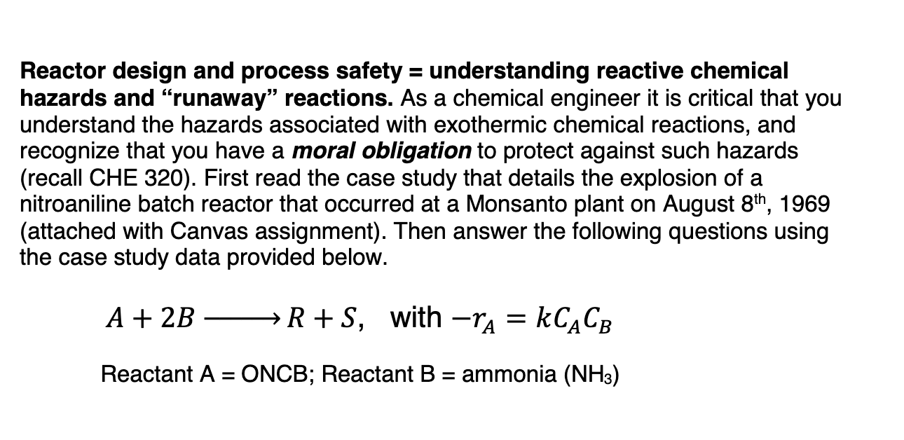 Solved Reactor design and process safety = understanding | Chegg.com