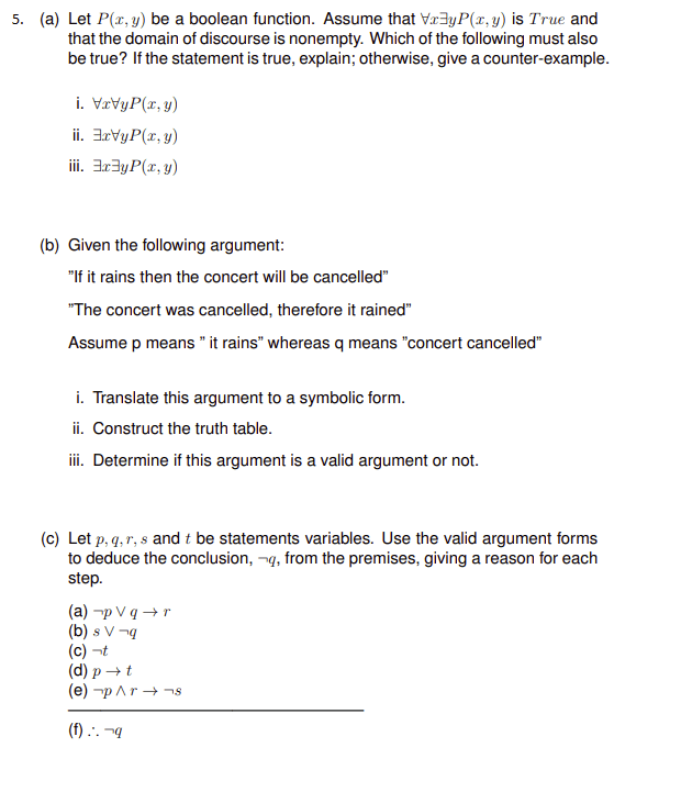 Solved 5. (a) Let P(x,y) be a boolean function. Assume that | Chegg.com