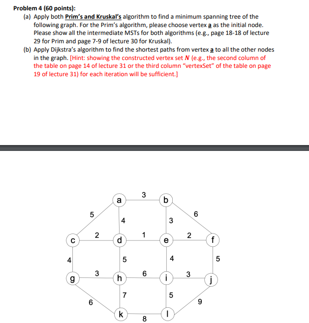 Solved Problem 4 (60 points): (a) Apply both Prim's and | Chegg.com Solved Problem 4 (60 points): (a) Apply both Prim's and | Chegg.com
