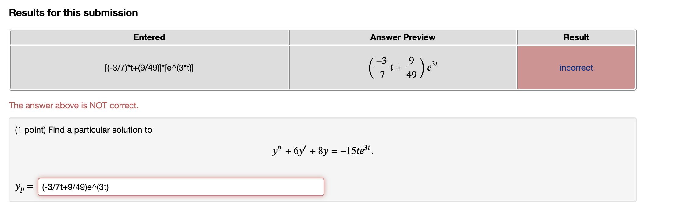Solved Results for this submission The answer above is NOT | Chegg.com