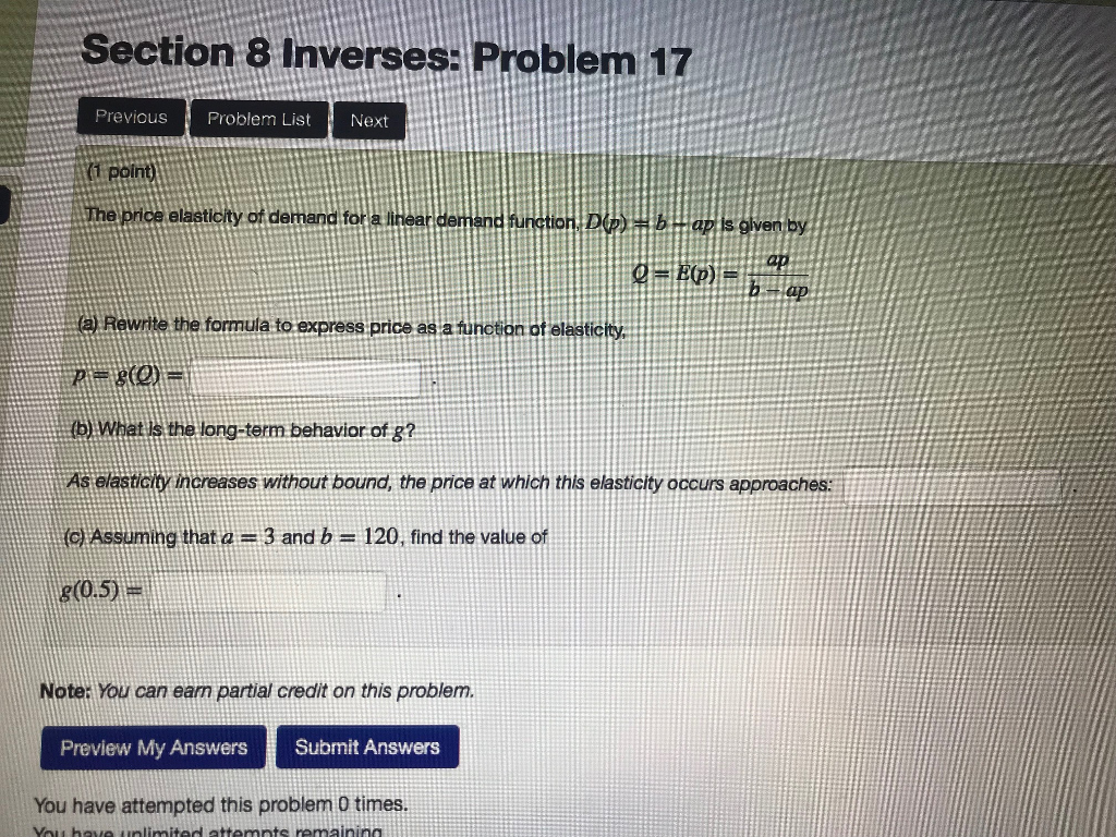 Solved Section 8 Inverses: Problem 17 reviousProblem | Chegg.com