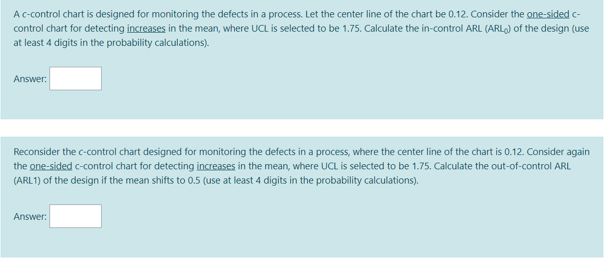 Solved A c-control chart is designed for monitoring the | Chegg.com