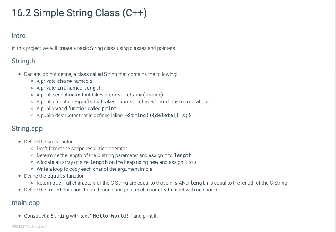 Solved 162 Simple String Class C Intro In This Project 6854