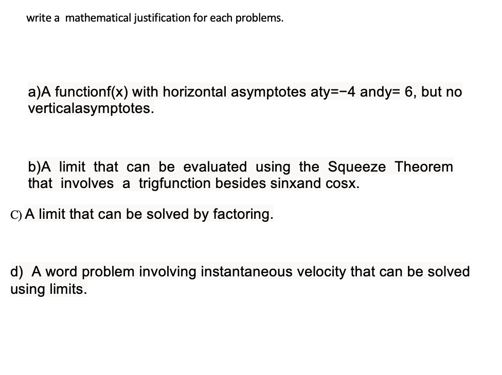 write a mathematical justification for each problems. | Chegg.com