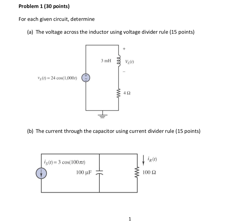 Solved Problem 1 (30 points) For each given circuit, | Chegg.com