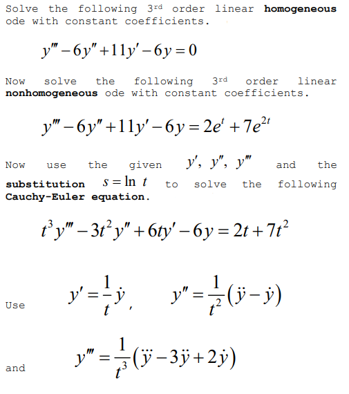 Solved Solve the following 3d order linear homogeneous ode | Chegg.com
