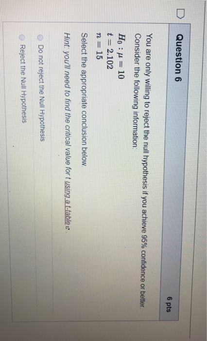 Solved DI Question 6 6 pts You are only willing to reject | Chegg.com