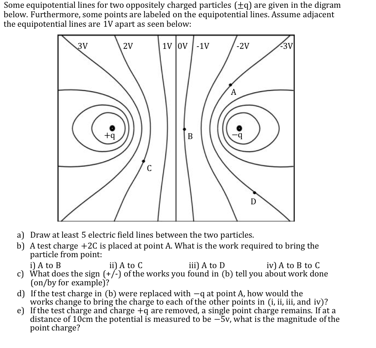 Solved Some equipotential lines for two oppositely charged | Chegg.com